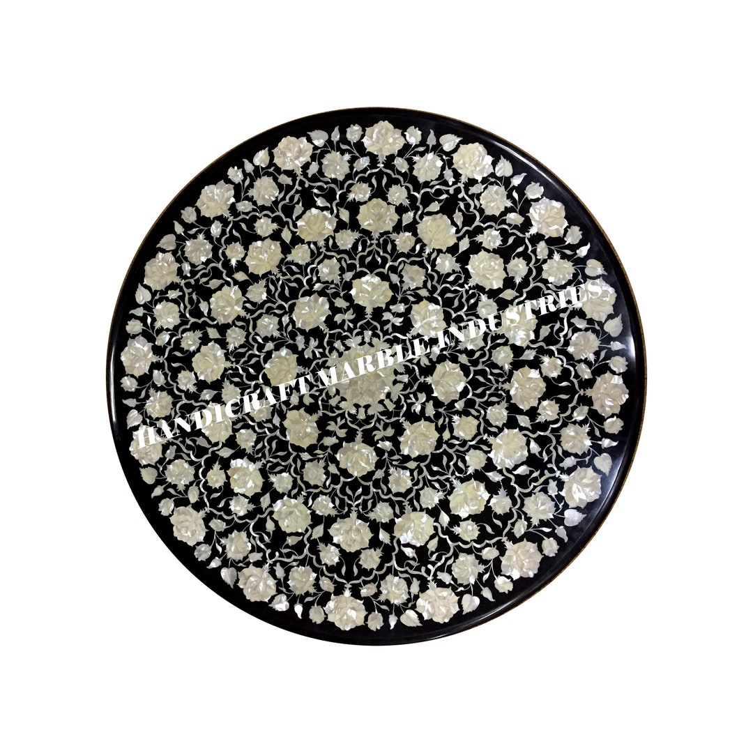 30 Black Marble Table Mother of Pearl Inlay Table Top - Etsy