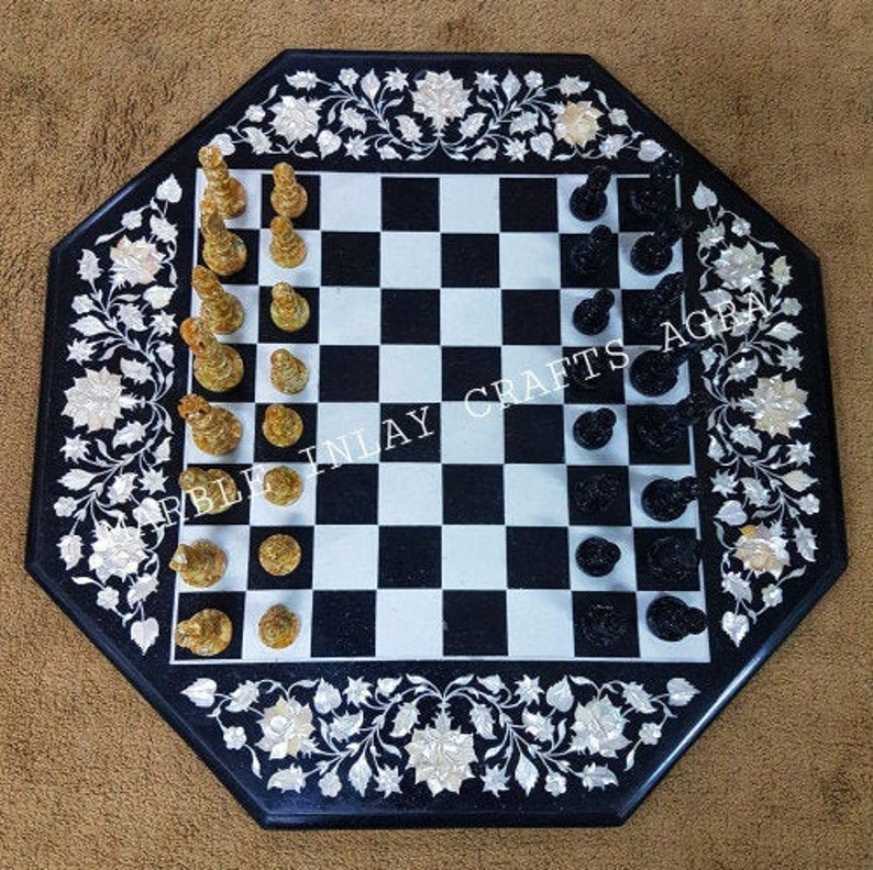 Chess Table / Coffee Table Black Marble Inlay Chess Board Hand - Etsy