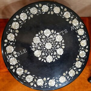 Mother of Pearl Inlay Black Marble Table Marble Stand and Marble Pot - Etsy