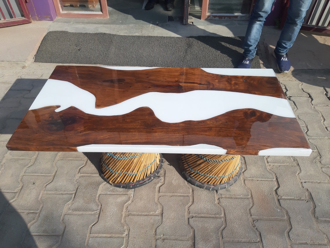 White Epoxy Table Live Edge Wooden Table Clear Epoxy Resin - Etsy