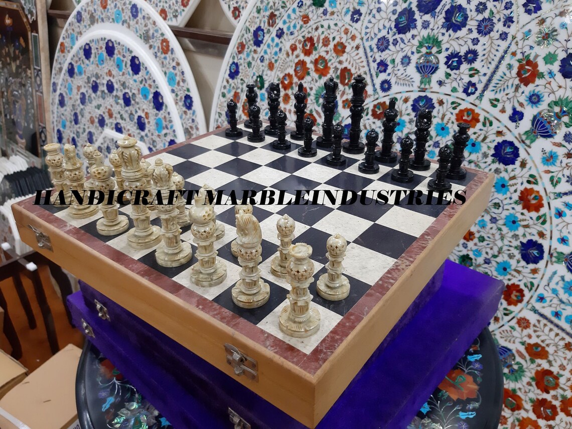Wooden Chess Box With Marble Chess Pieces Wooden Chess Set - Etsy