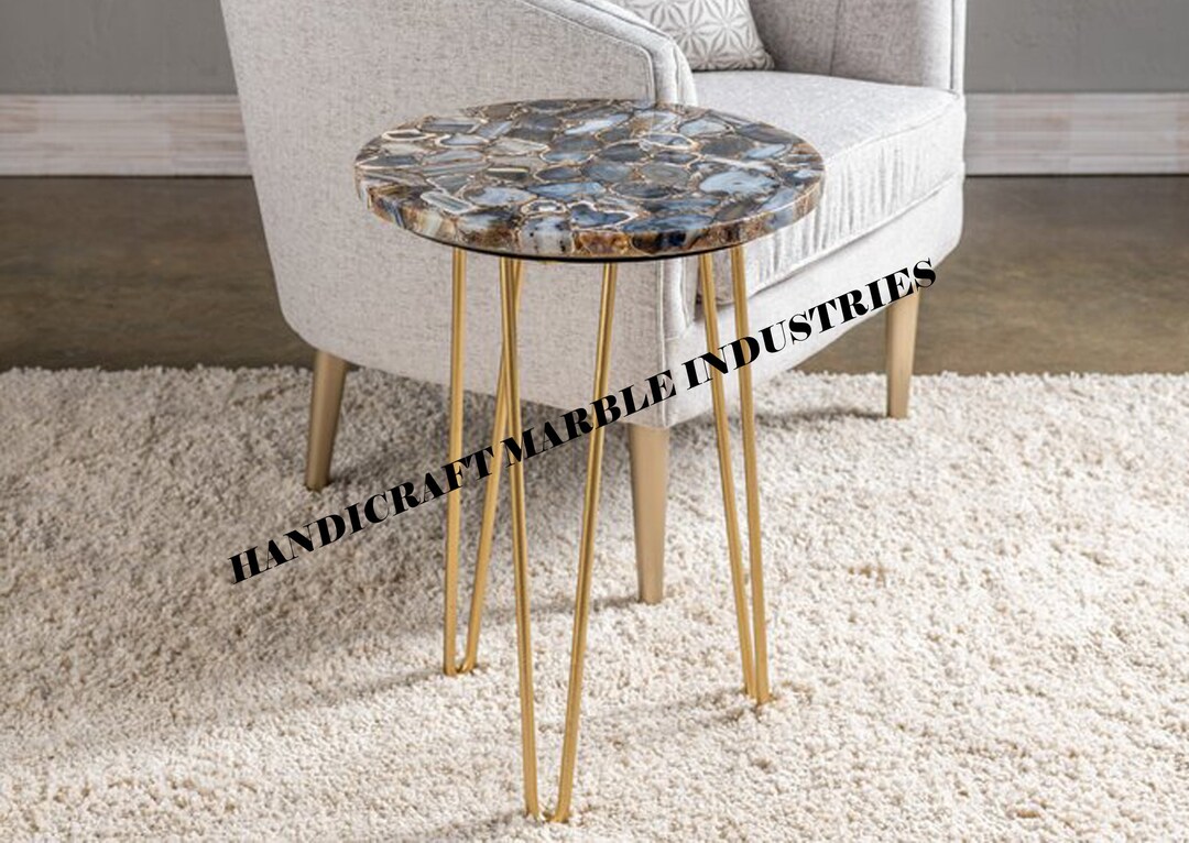 Natural Agate Round Table With Stand Agate Stone Table With - Etsy