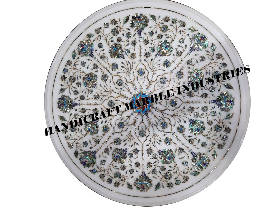 24 Inch Marble Inlay Coffee Table Pawa Shell Inlay - Etsy