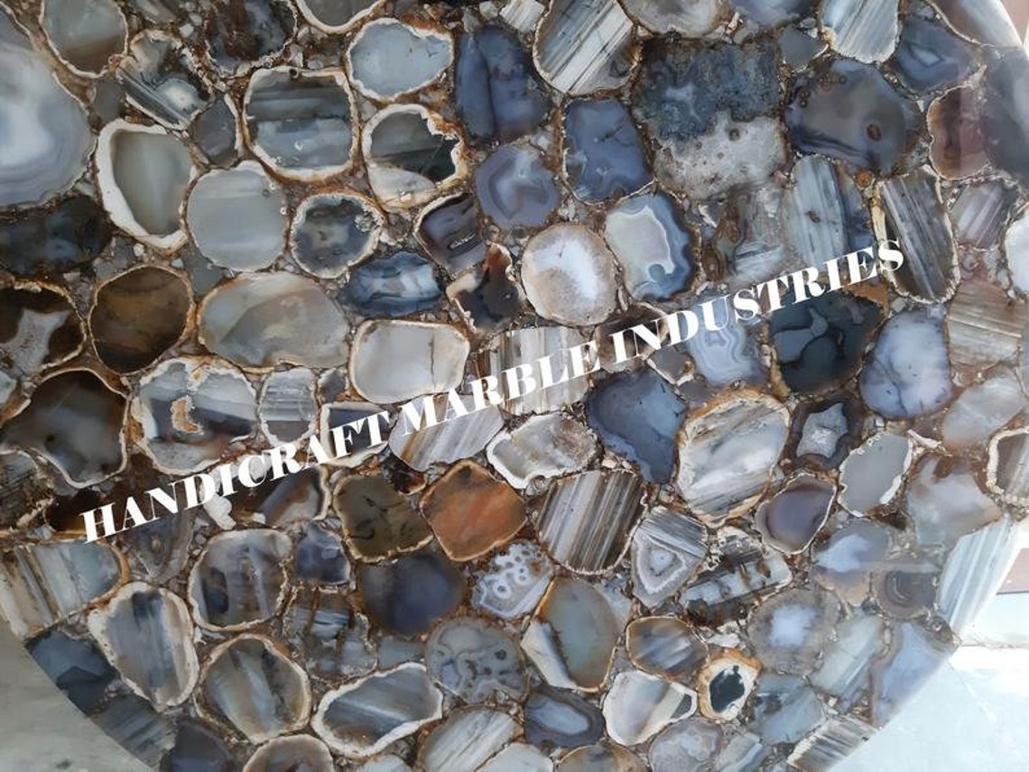 Natural Agate Round Table With Stand Agate Stone Table With | Etsy