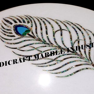 White Marble Round Coffee Table Peacock Design Marble Inlay - Etsy