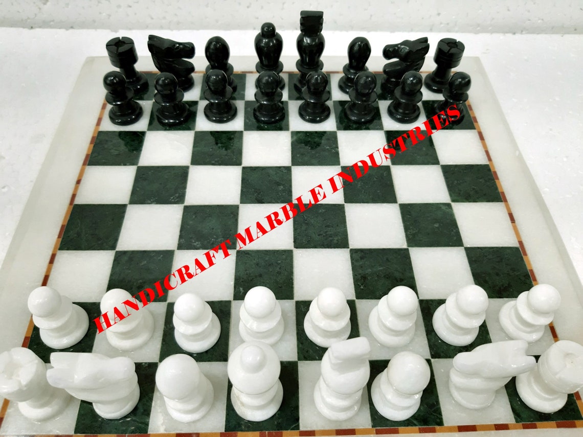 Green Marble Chess Board Chess Board for Christmas Gift | Etsy