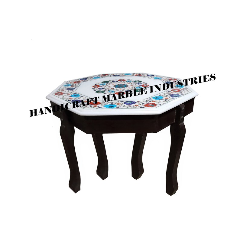 27 X 27 Inch White Marble Inlay Table With Stand - Etsy