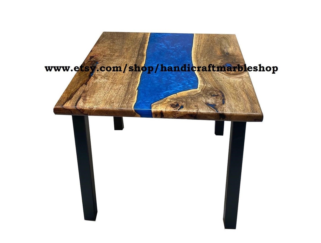 Square Epoxy Wood Table Blue Epoxy Square Table Square - Etsy