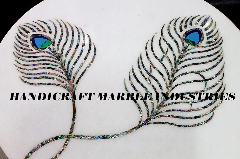 White Marble Round Coffee Table Peacock Design Marble Inlay - Etsy