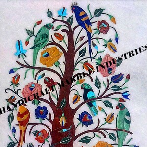 48 X 24 Inch Tree of Life Design White Marble Inlay Top Floral Birds ...