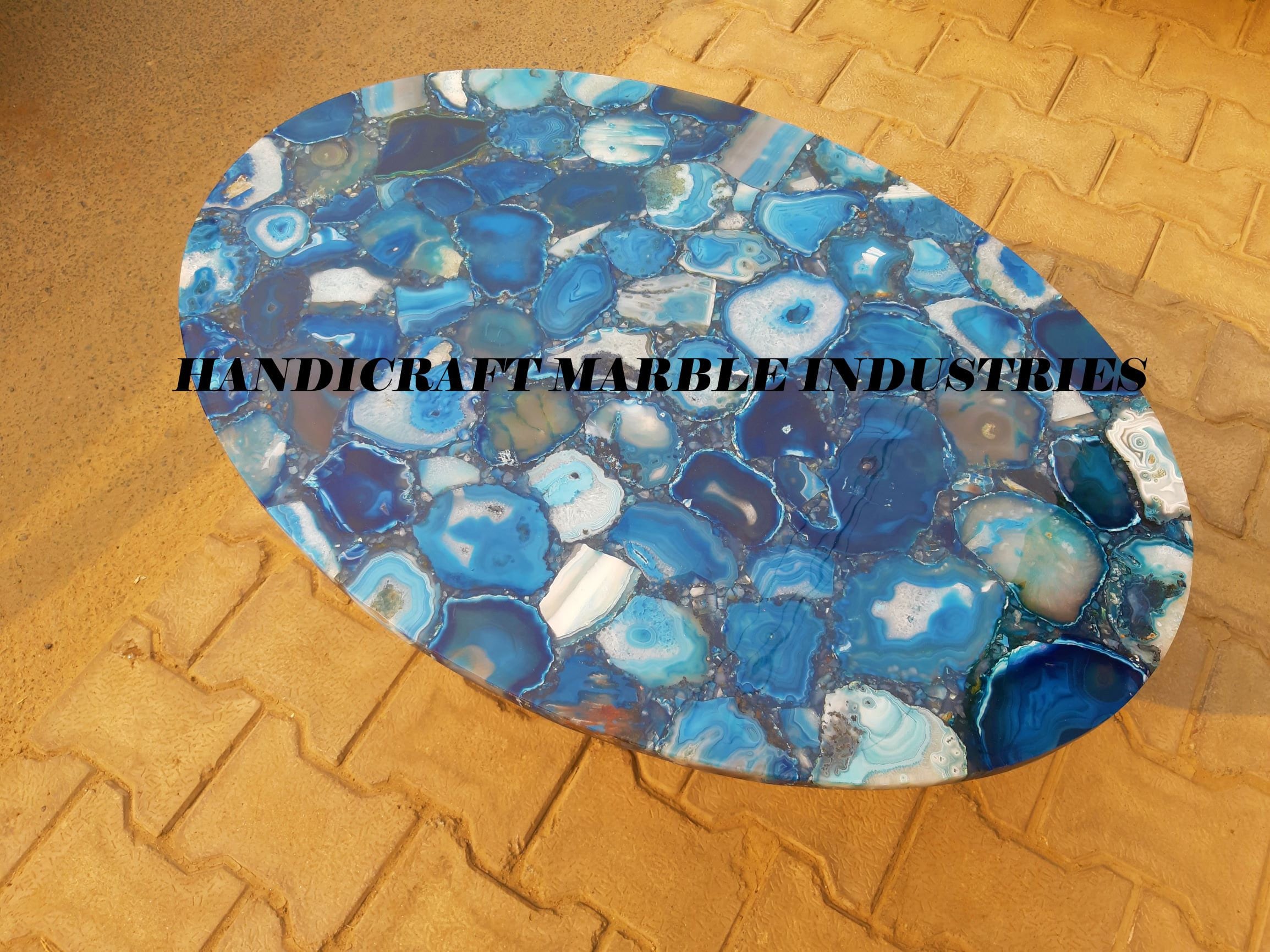 Agate Table Top Agate Oval Table Stone Dining Table Blue - Etsy