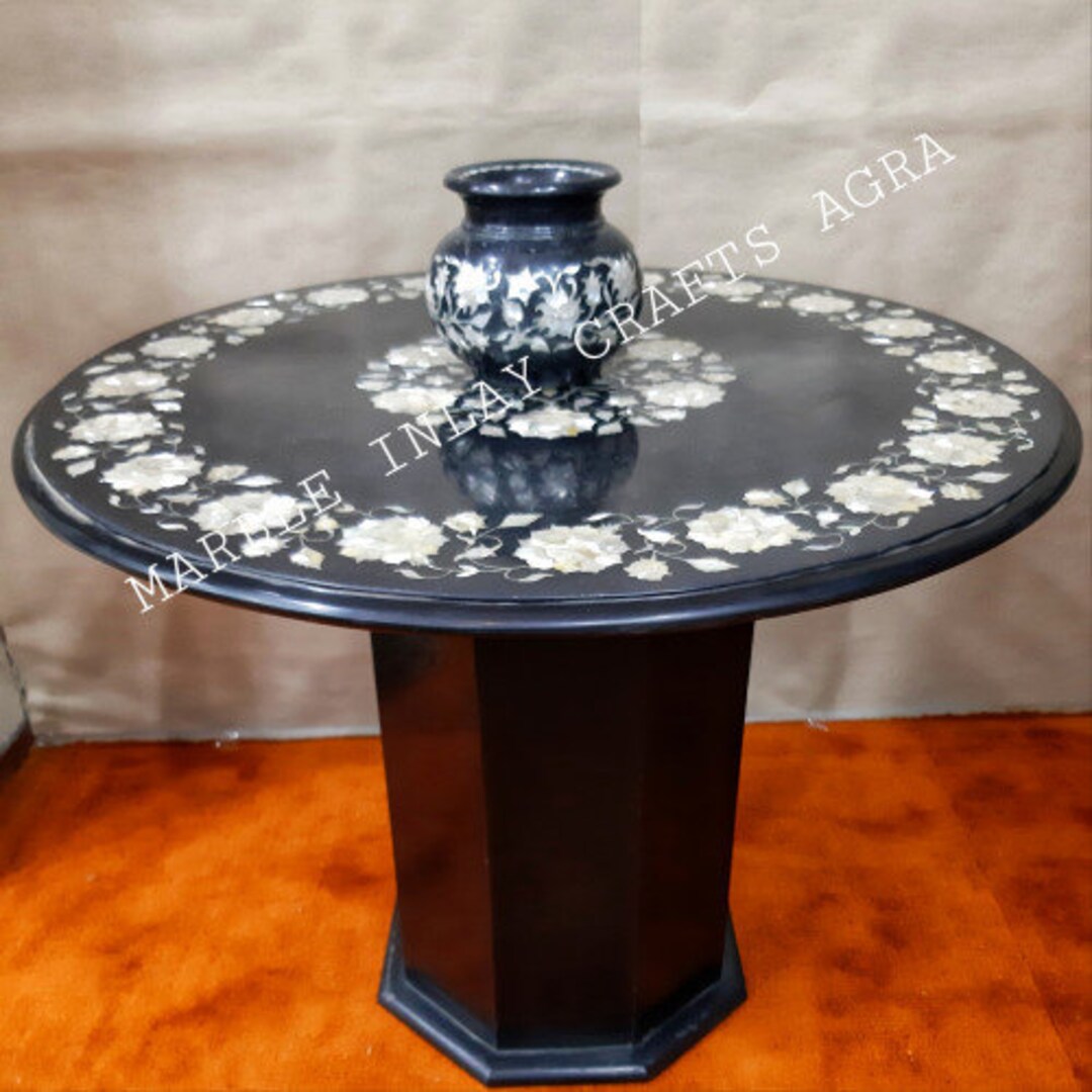 Mother of Pearl Inlay Black Marble Table Marble Stand and Marble Pot - Etsy