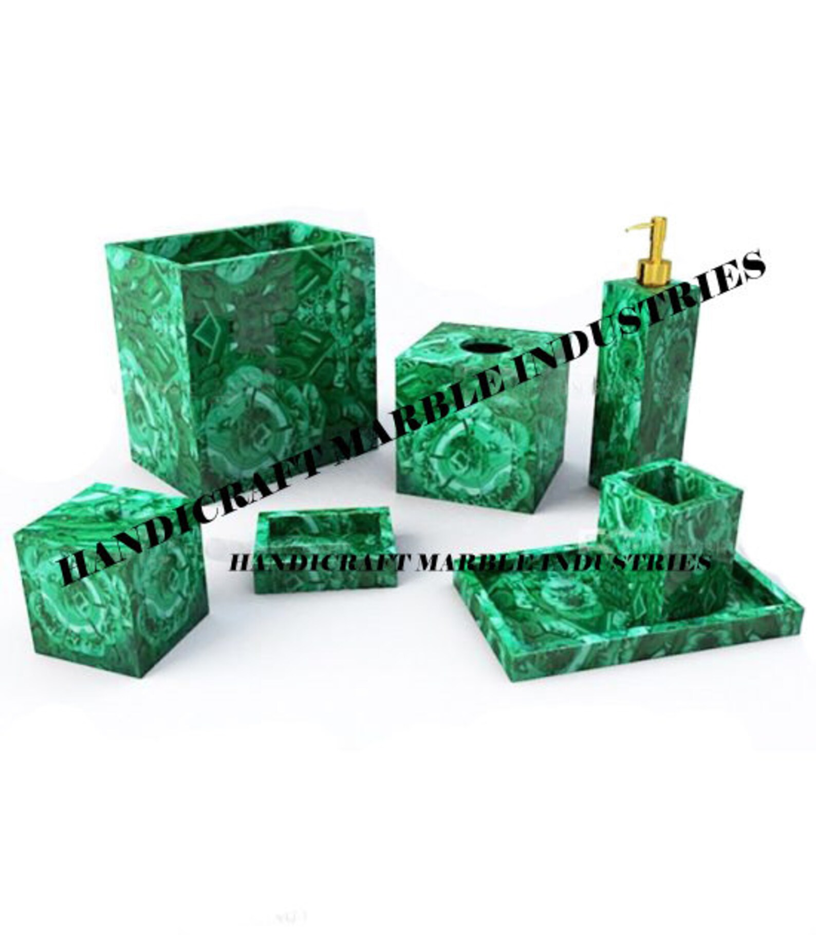 7 Pcs. Malachite Bathroom Set Malachite Accessories Bathroom | Etsy