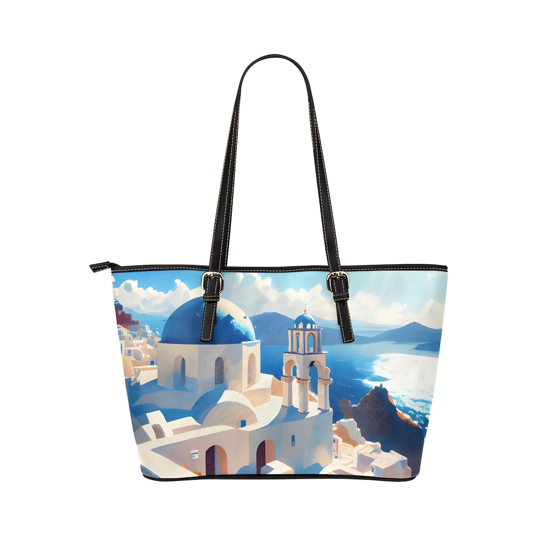 Santorini Greece Tote Bag, Zippered With Lining and Inside Pockets for ...