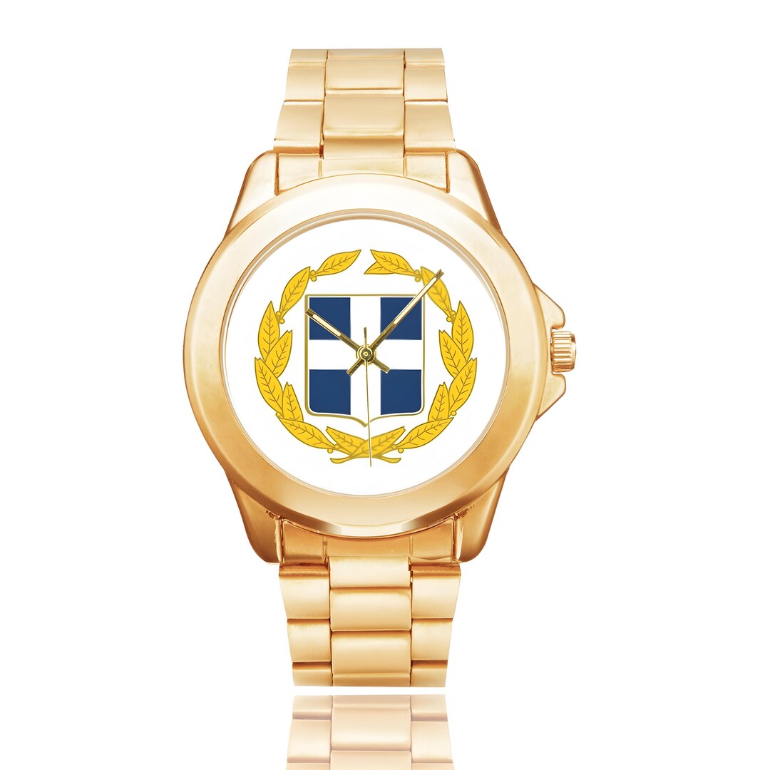 The Greek Coat of Arms of Greece Watch, Men's Gold Stainless-steel ...