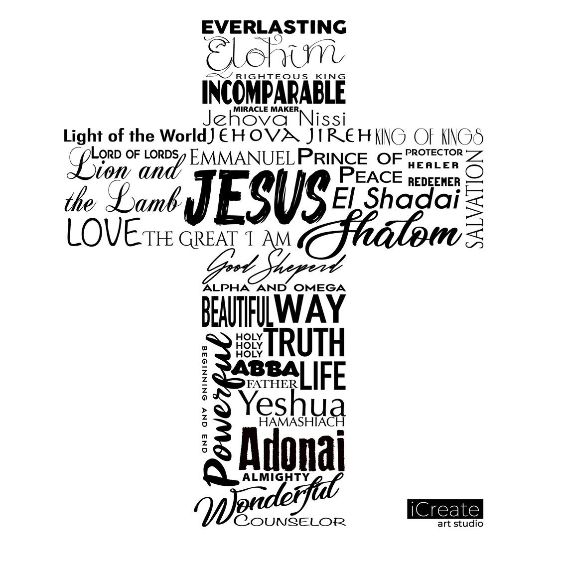 Names of God | Jesus | Love | Shaped as a Cross *DIGITAL DOWNLOAD ...