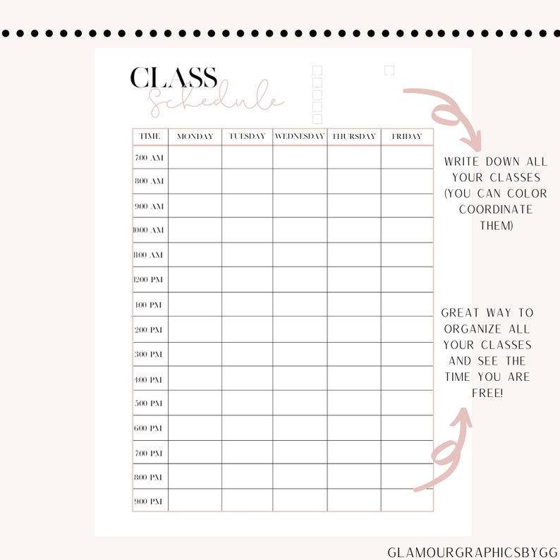 Class Schedule| School Planner| Printable Planner| Blush| 8.5x11in - Etsy