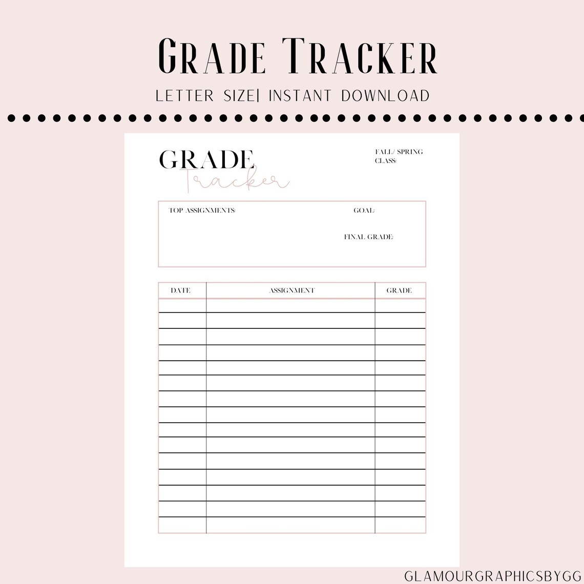 Grade Tracker| School Planner| Printable Planner| Blush| 8.5x11in - Etsy