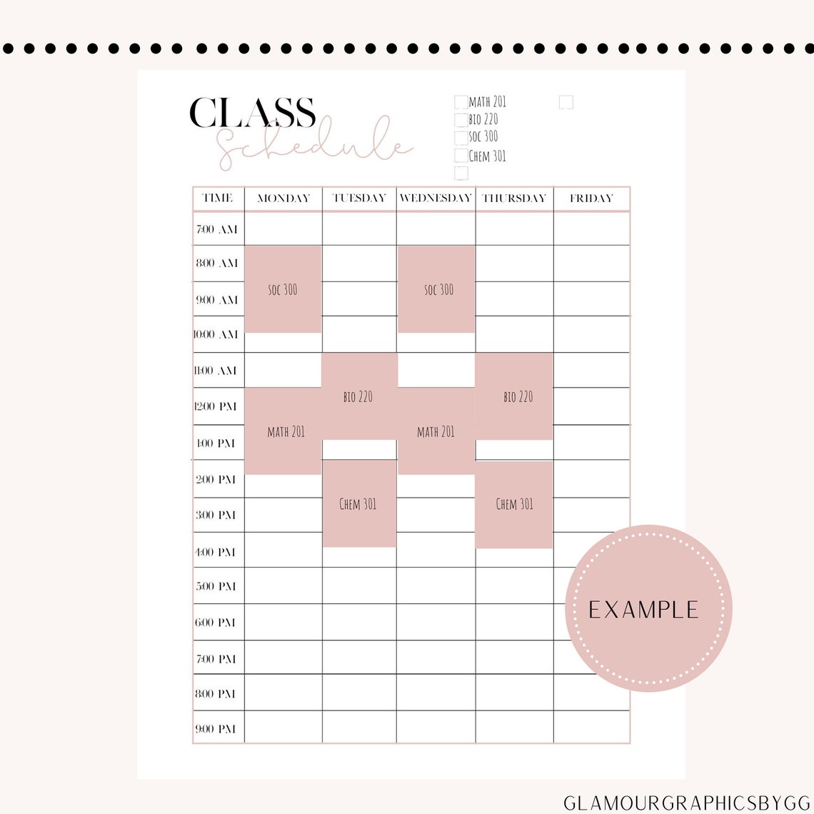 Class Schedule| School Planner| Printable Planner| Blush| 8.5x11in - Etsy