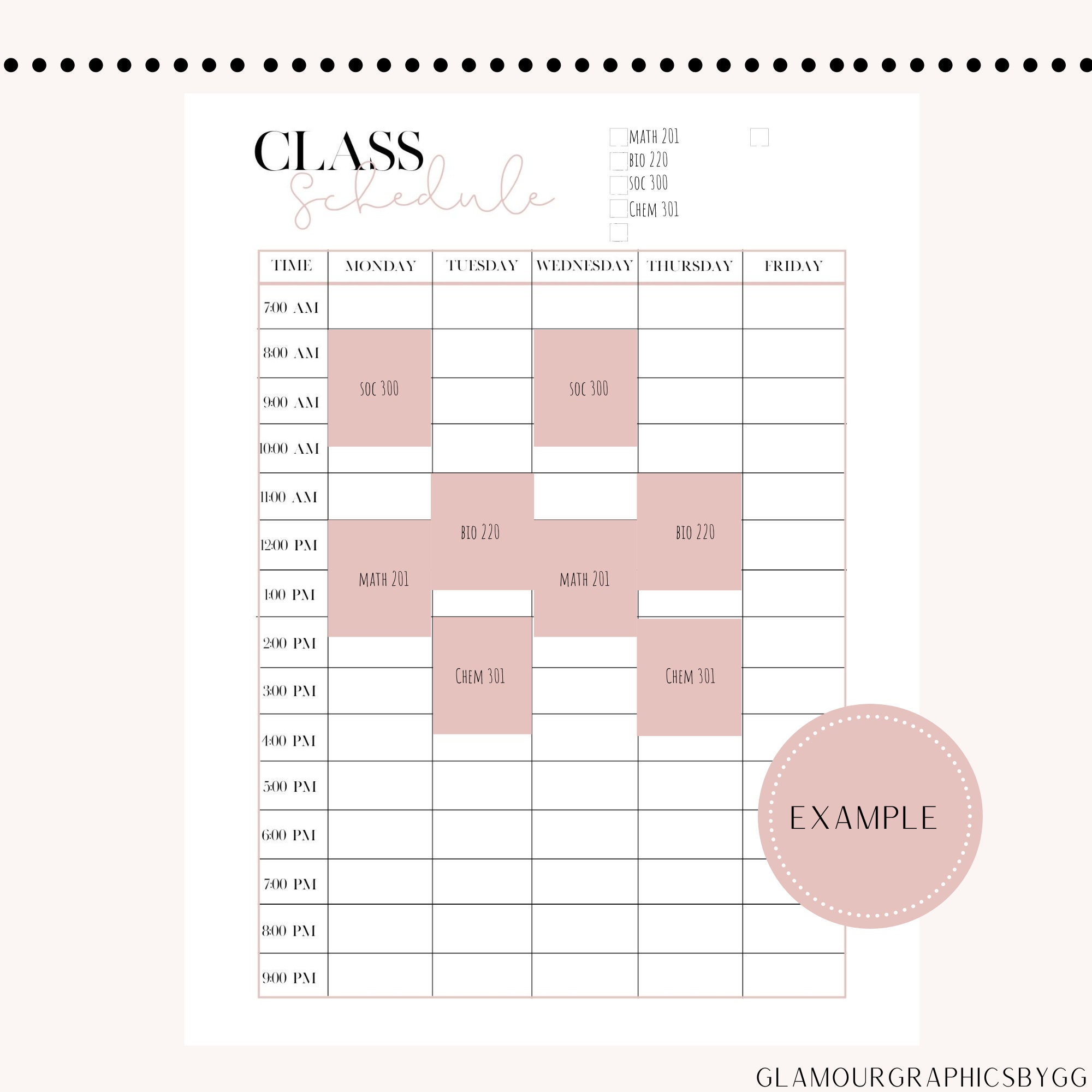 Class Schedule| School Planner| Printable Planner| Blush| 8.5x11in - Etsy