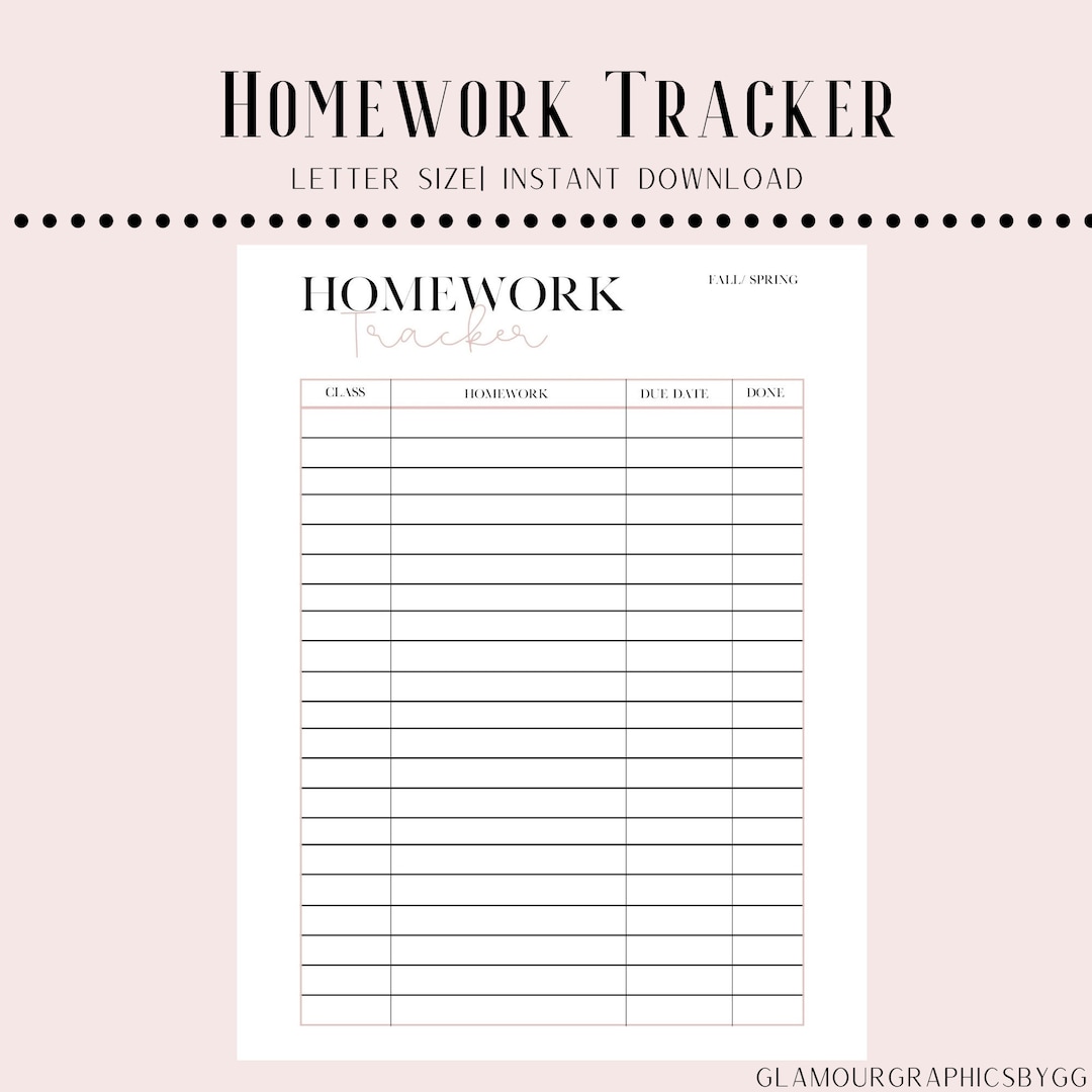 Homework Tracker| School Planner| Printable Planner| Blush| 8.5x11in - Etsy