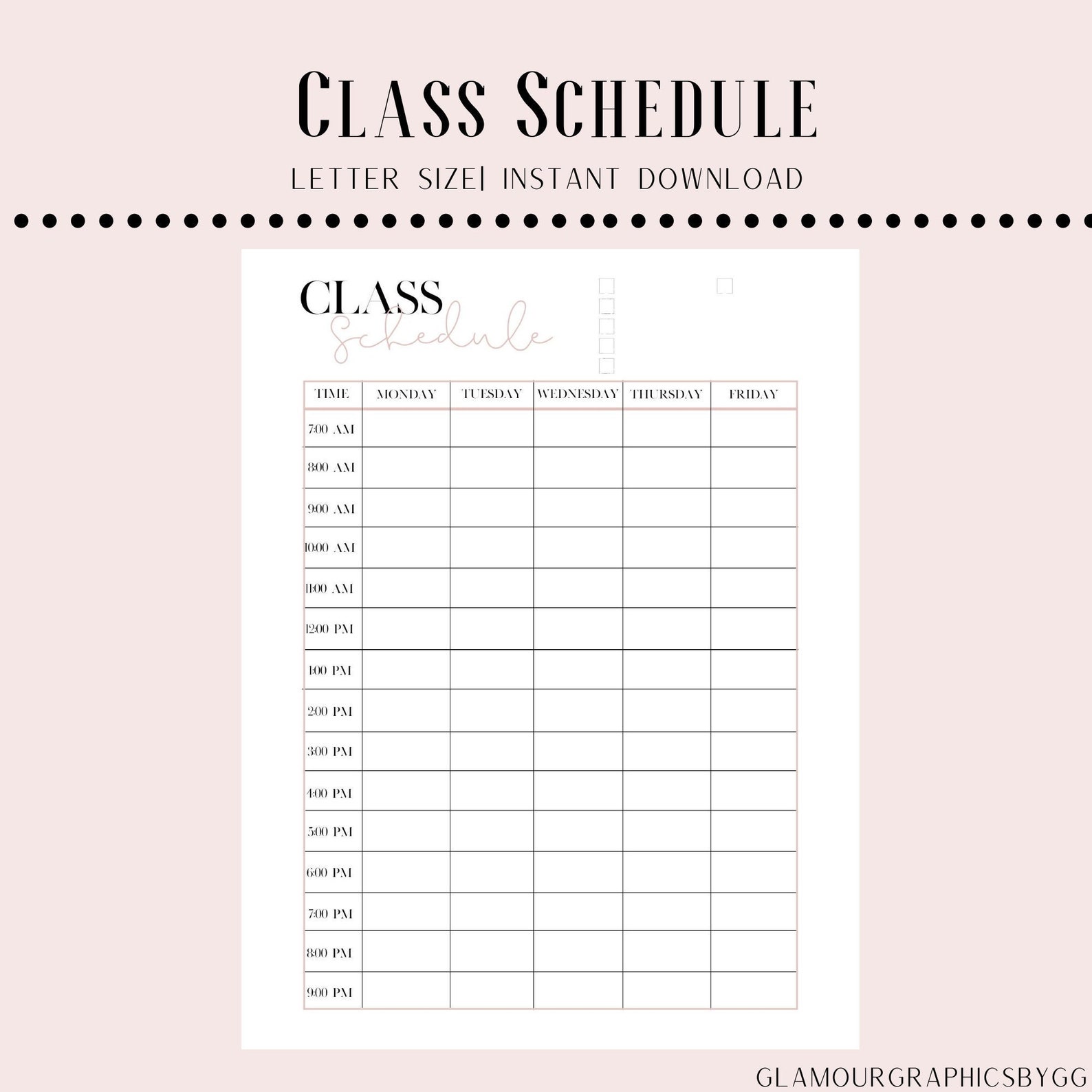 Class Schedule| School Planner| Printable Planner| Blush| 8.5x11in - Etsy