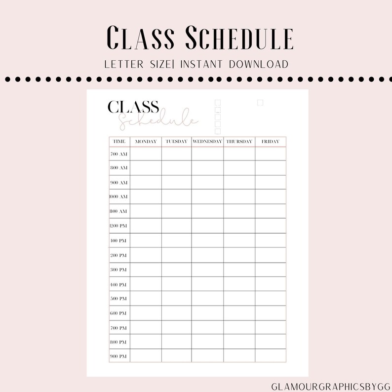 Class Schedule| School Planner| Printable Planner| Blush| 8.5x11in - Etsy