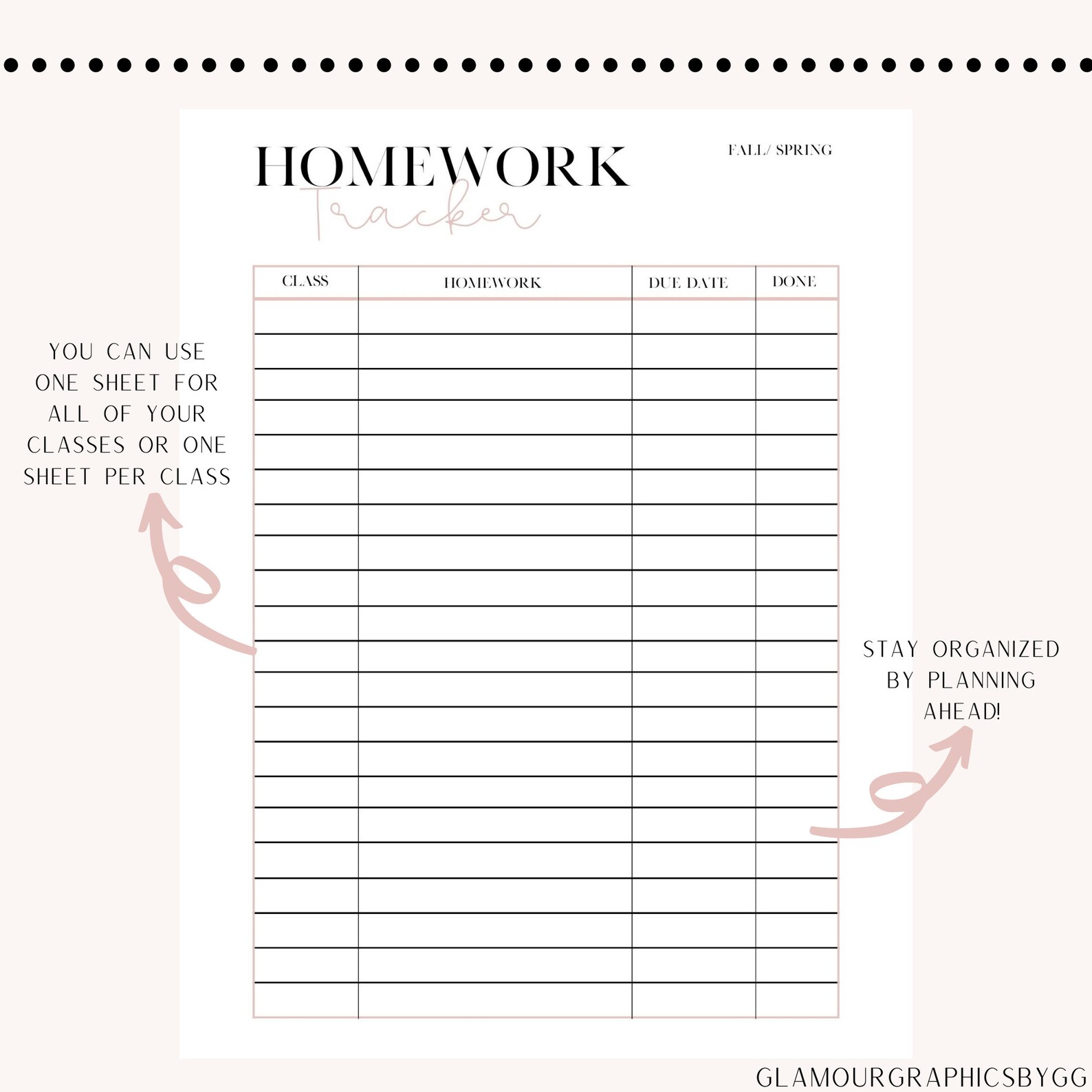 Homework Tracker| School Planner| Printable Planner| Blush| 8.5x11in - Etsy