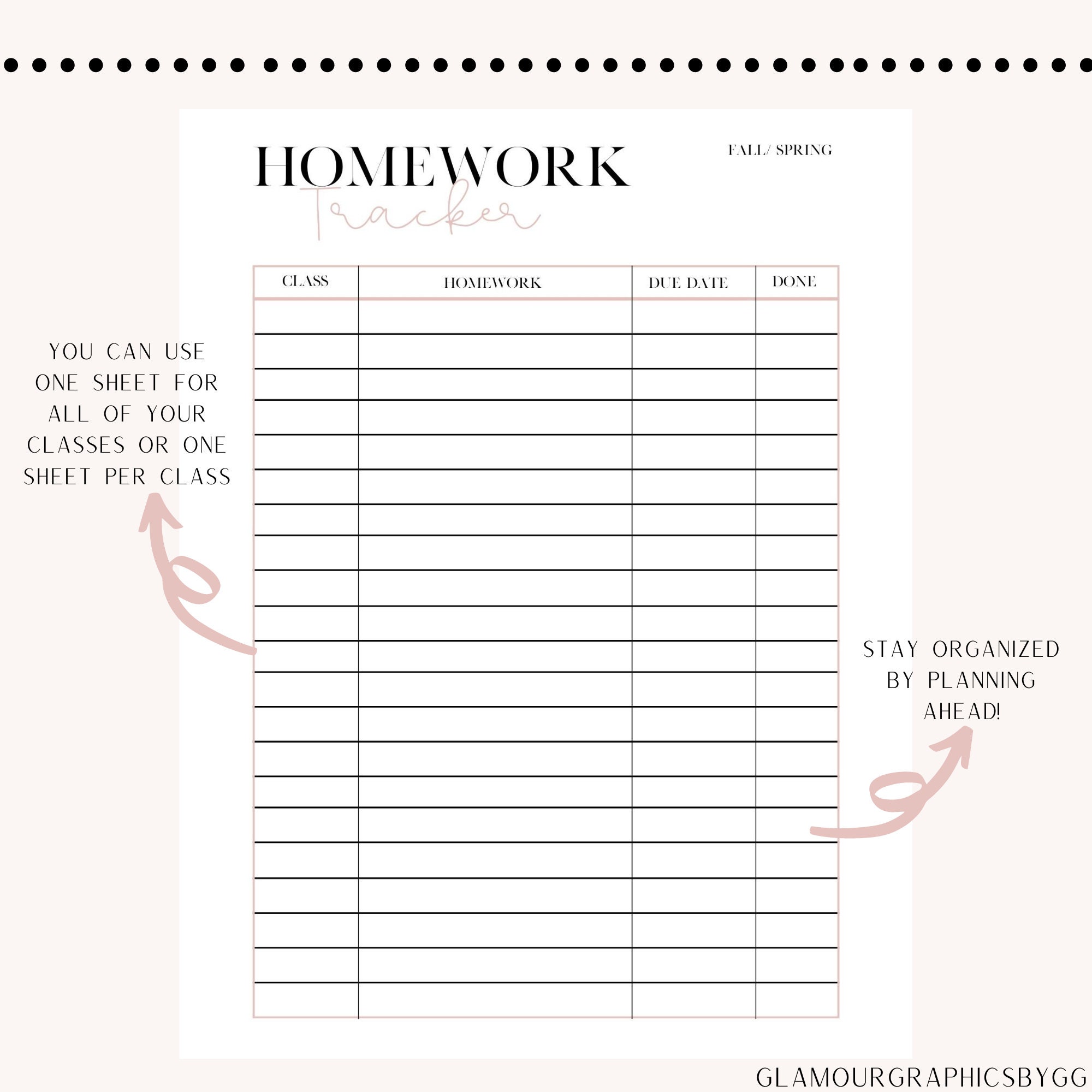 Homework Tracker| School Planner| Printable Planner| Blush| 8.5x11in - Etsy