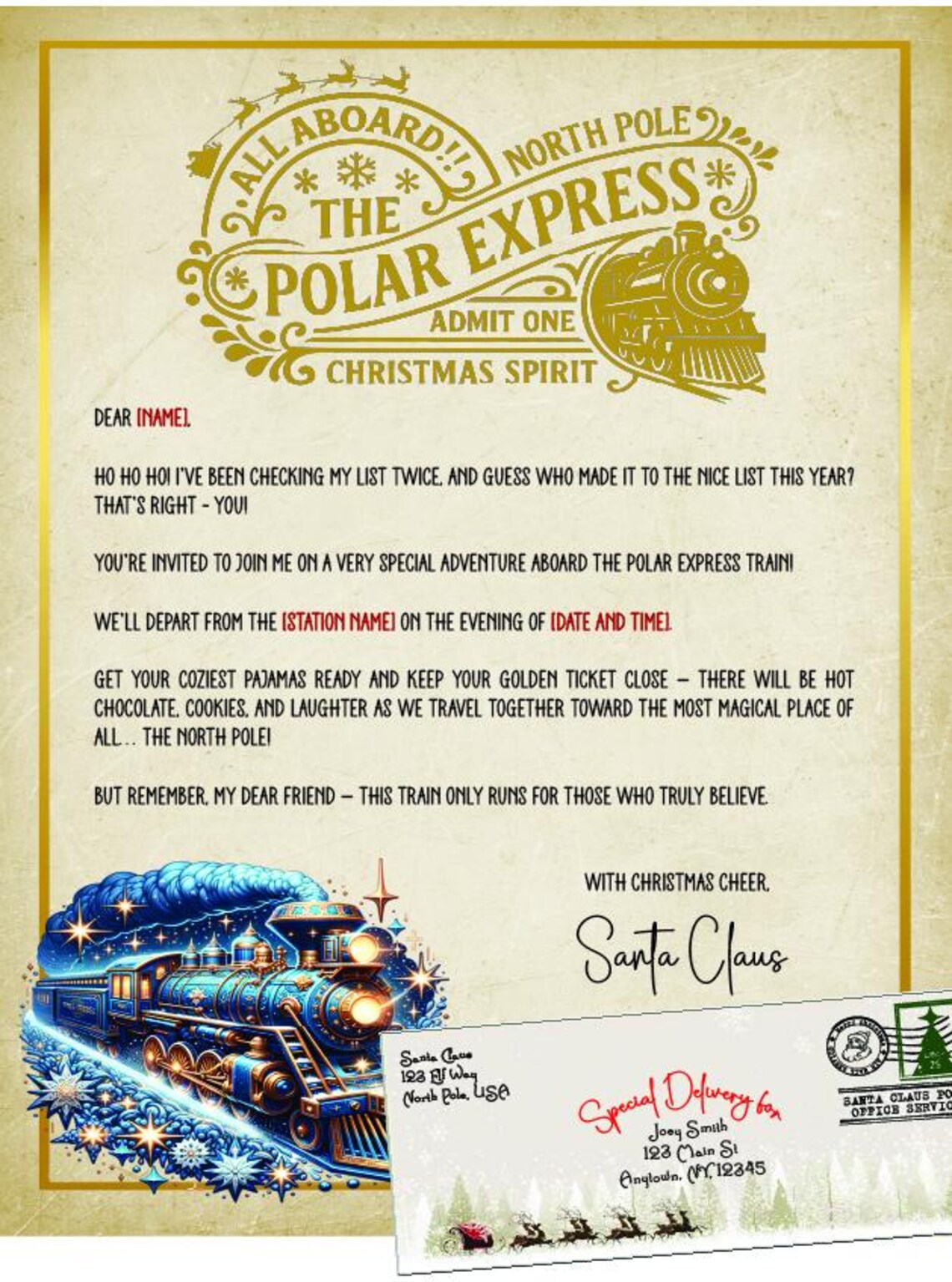 Personalalized Polar Express Letter From Santa & Envelope | Santa Train ...