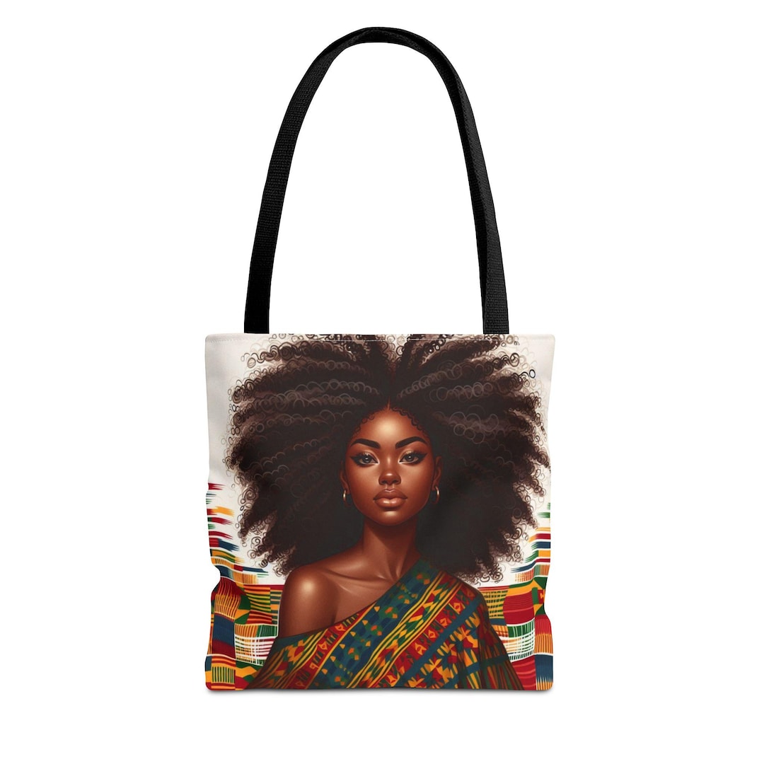 African Woman Tote Bag - Ethnic Print Market Bag, Afrocentric Shoulder ...