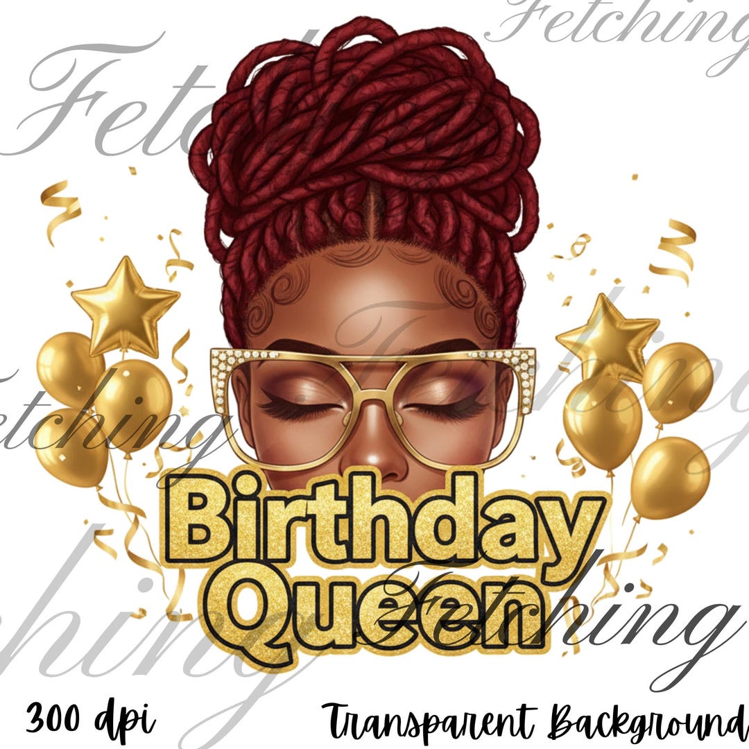 Birthday Queen PNG SVG | Black Woman Clip Art, Red Locs (digital ...
