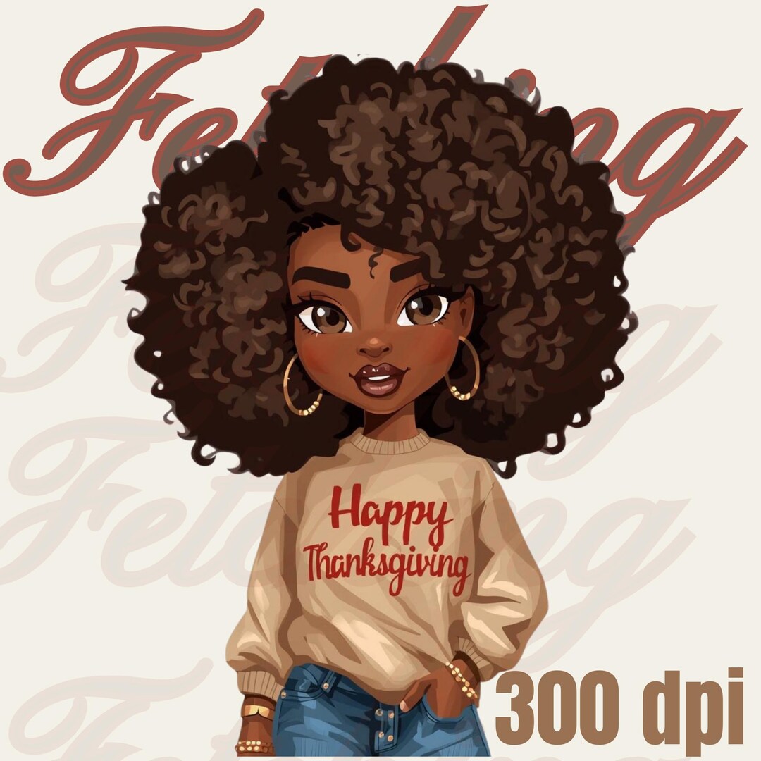 Thanksgiving Chibi PNG | Black Girl Digital Download | Curly Afro - Etsy