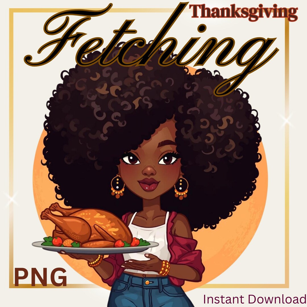 Thanksgiving Chibi Clipart | Black Woman With Turkey PNG (digital ...