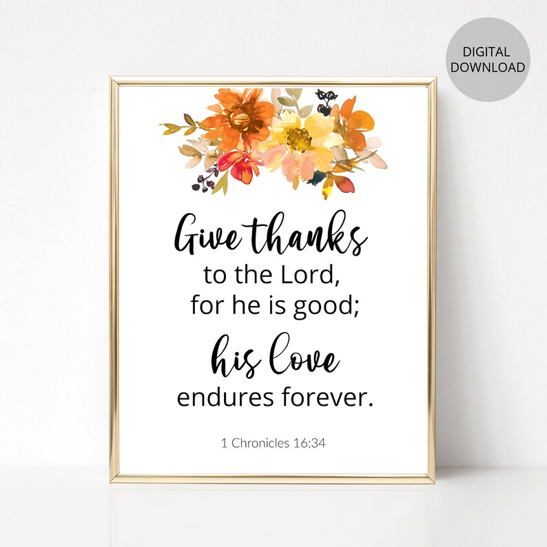 1 Chronicles 16:34 Give Thanks Scripture Thanksgiving Wall | Etsy