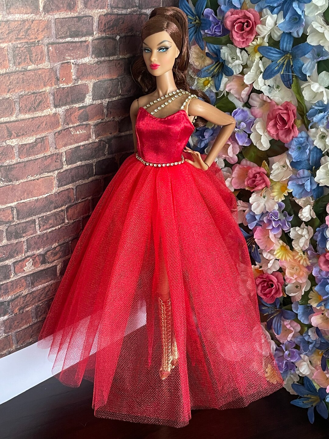 OOAK 12” Inch Doll Holiday Gown With One Shoulder Gem Sleeves |doll ...