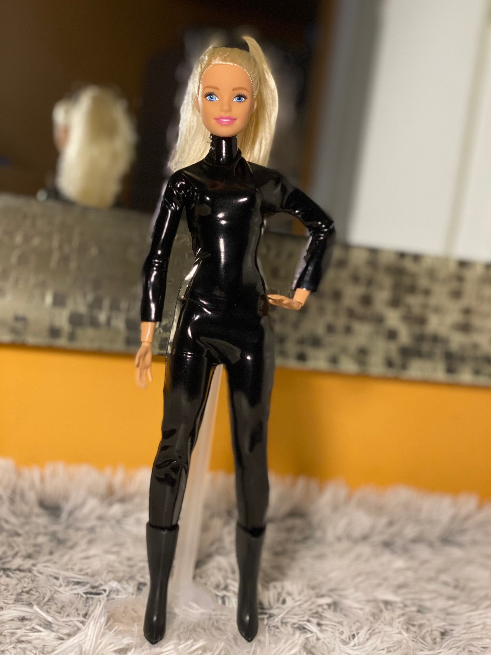 12 Inch Doll Faux Leather Jumpsuit Fashion Doll Catsuit Unitard Fashion Royalty Doll Coveralls