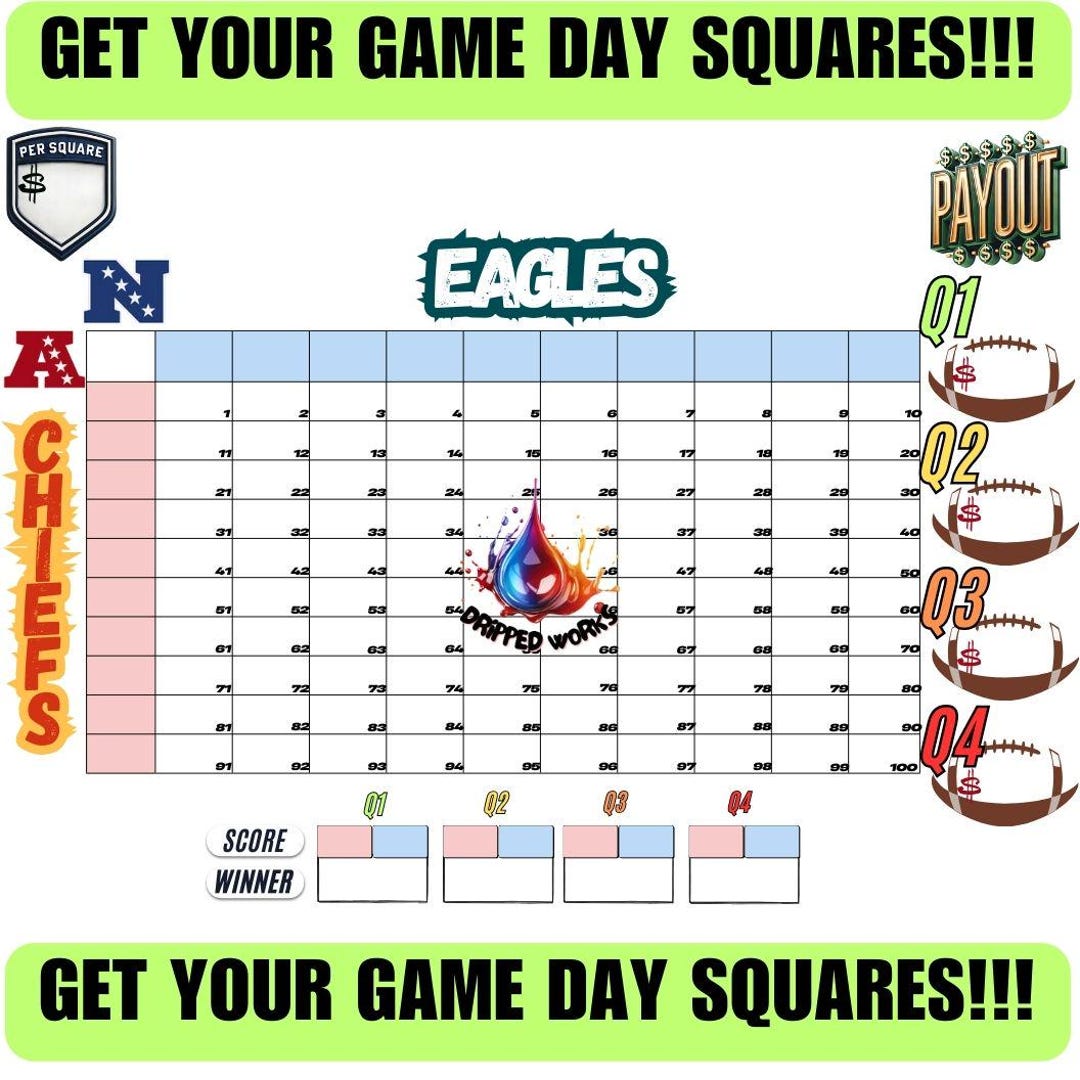 2025 Super Bowl LIX Football Pool Game, Printable Game Day Squares ...