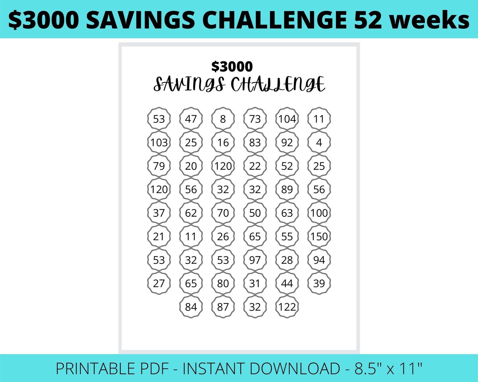3000 Savings Challenge Printable 3000 Savings Challenge | Etsy