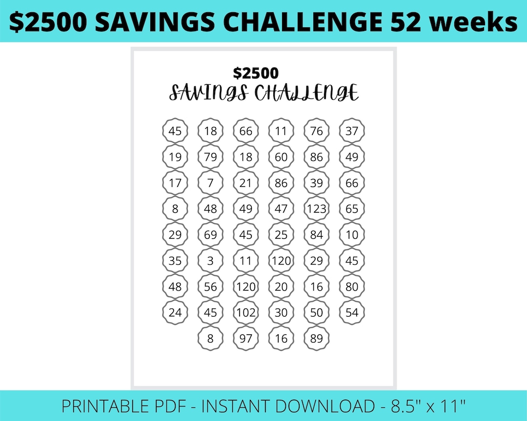2500 Savings Challenge Printable Savings Challenge 2500 - Etsy