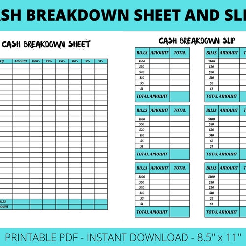 Cash Breakdown Slips - Etsy