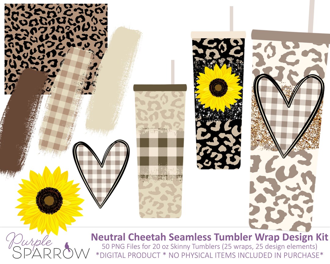 Neutral Cheetah Seamless Tumbler Wrap Design Kit | Mix & Match to ...