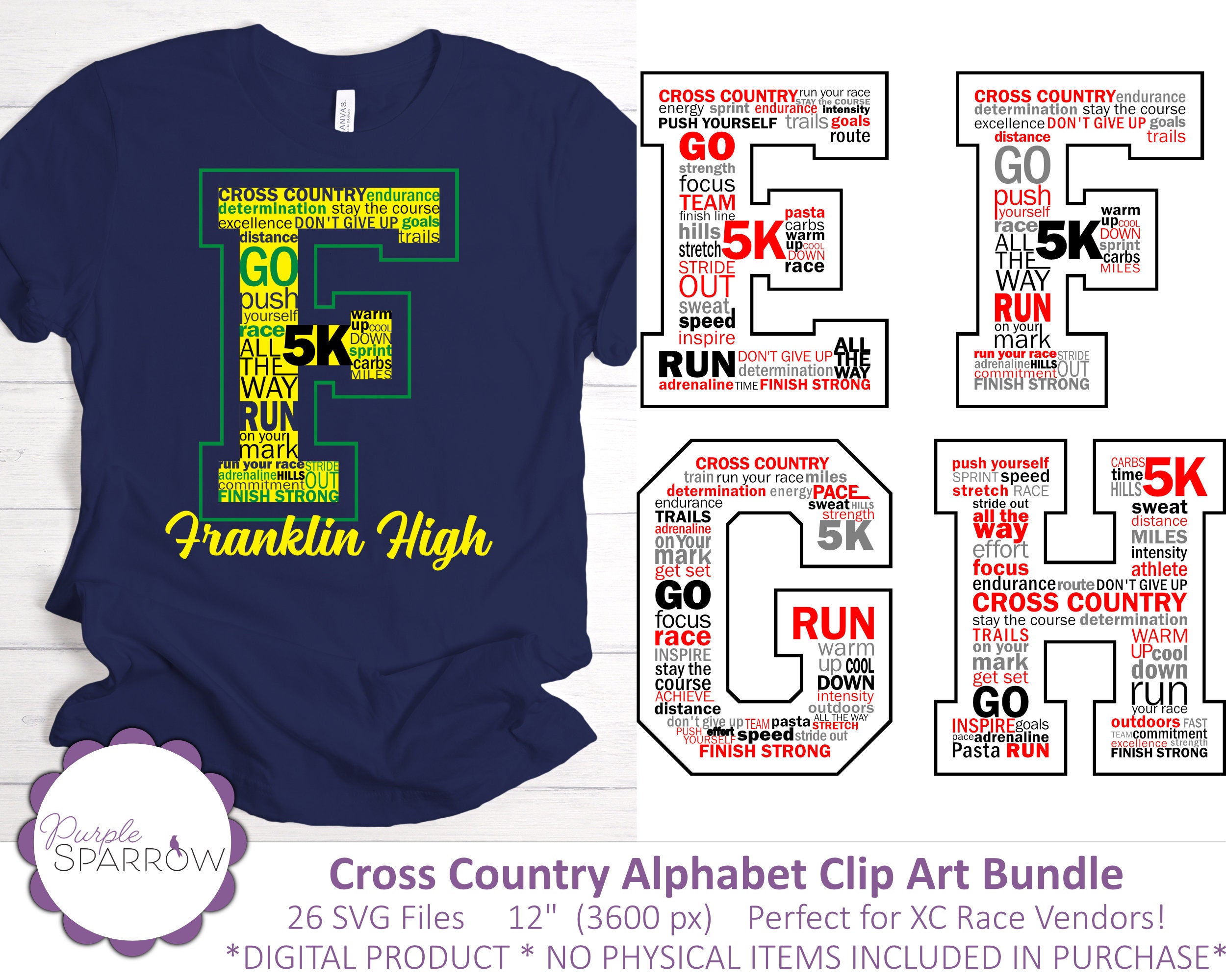 Cross Country Alphabet Clip Art SVG | T Shirt Sublimation Design Bundle ...
