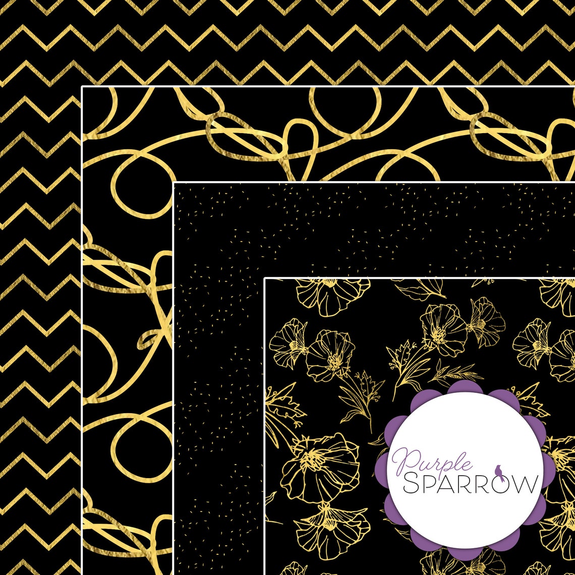 Black and Gold Seamless Repeating Patterns PNG Files_ - Etsy