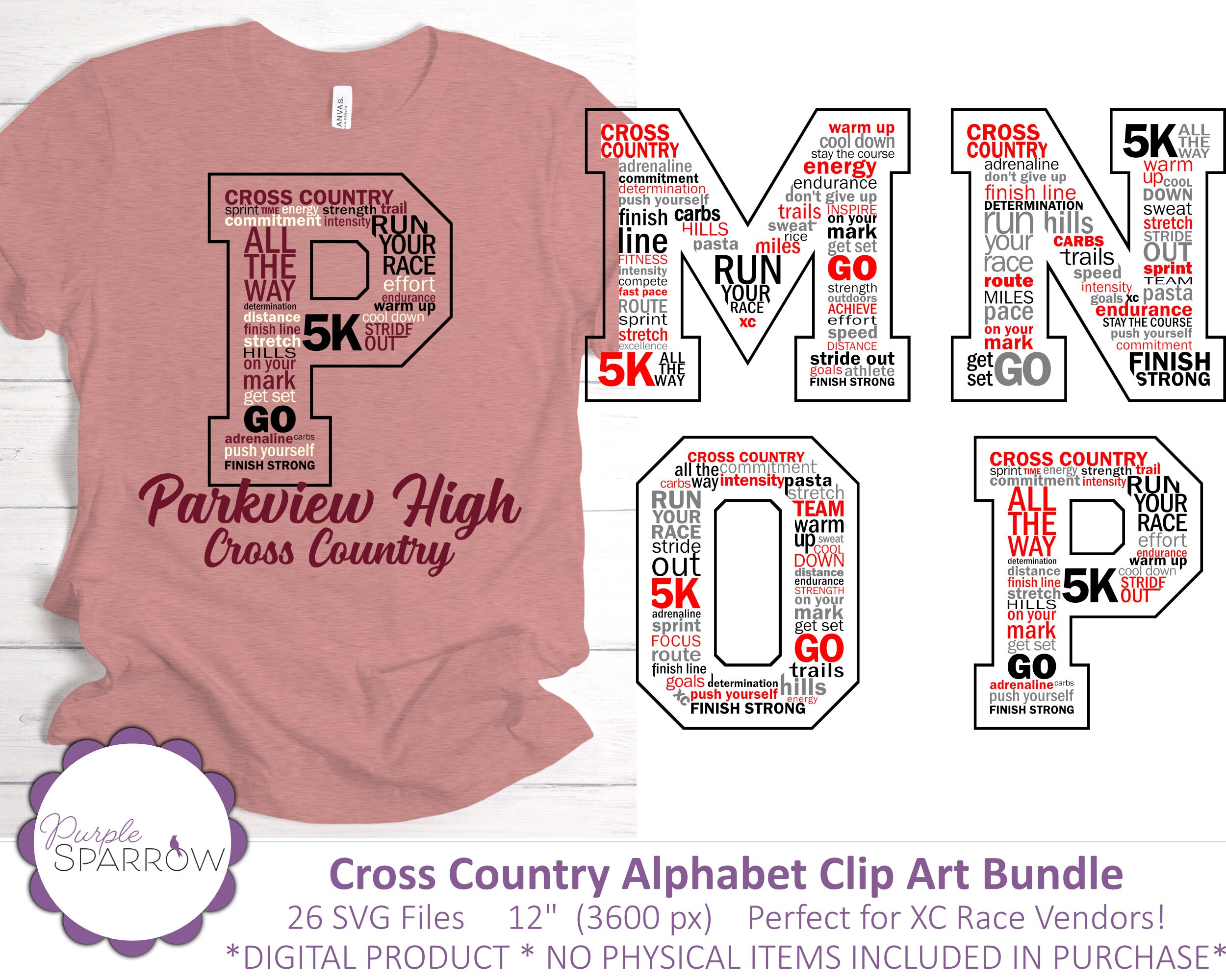 Cross Country Alphabet Clip Art SVG | T Shirt Sublimation Design Bundle ...