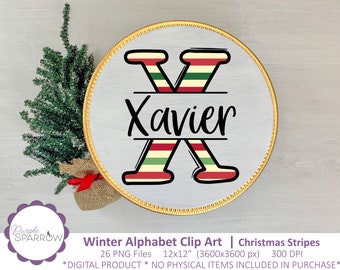 Winter Alphabet Clip Art | Candy Cane Stripes | 26 PNG Files - Etsy