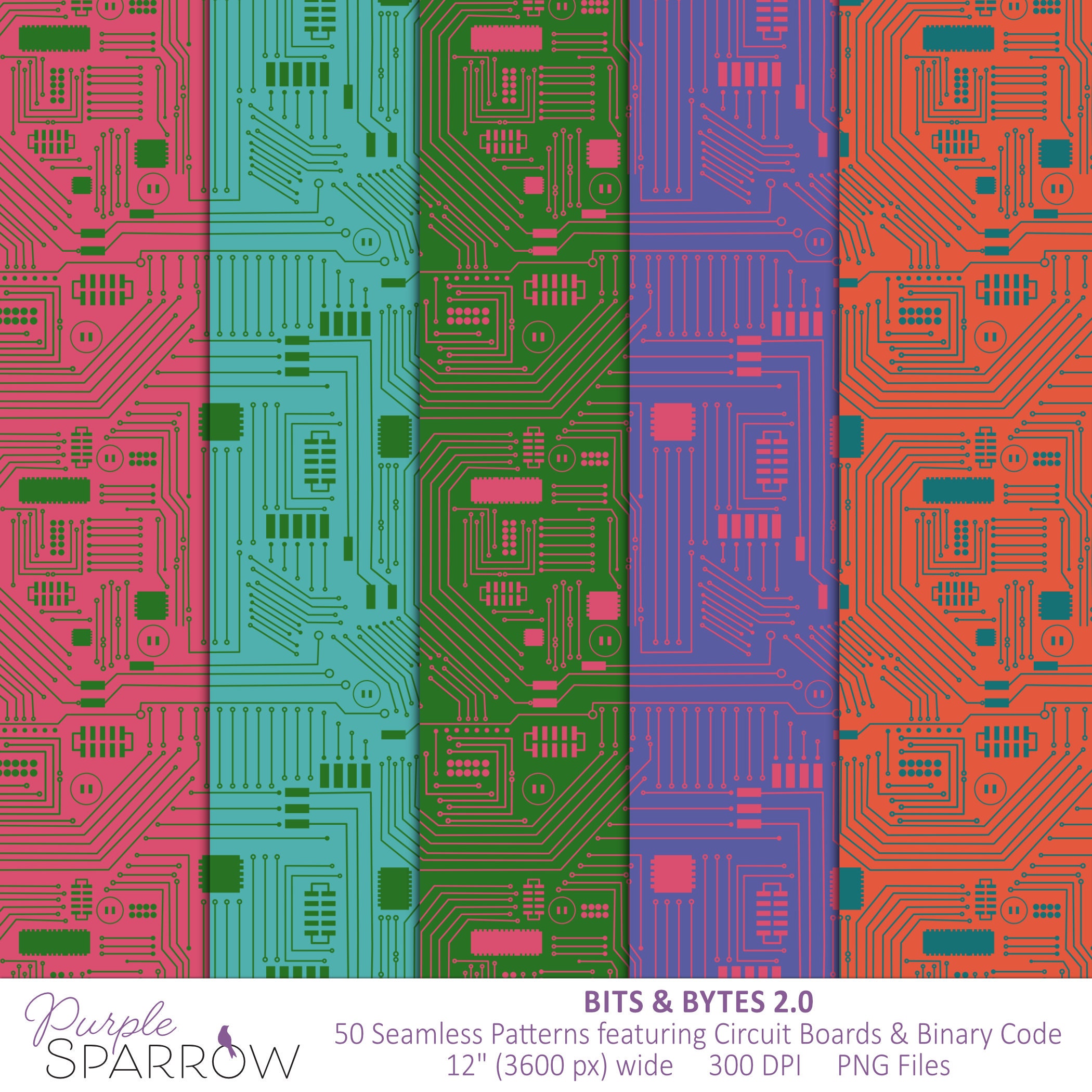 Bits & Bytes 2.0 Seamless Patterns Circuit Board Designs PNG Files ...