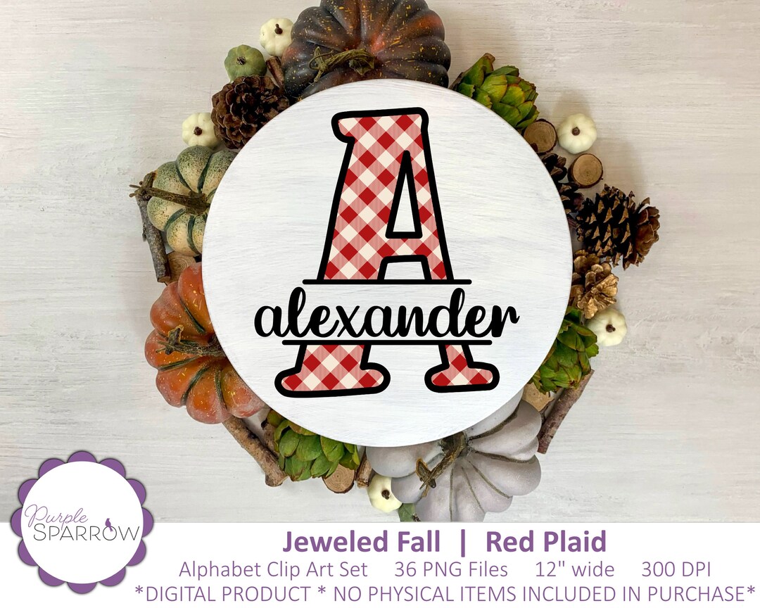 Jeweled Fall | RED PLAID | Alphabet Clip Art | 36 PNG Files - Etsy
