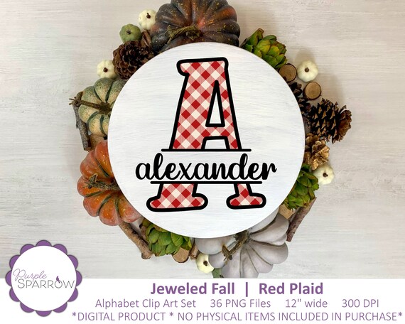 Jeweled Fall RED PLAID Alphabet Clip Art 36 PNG Files - Etsy