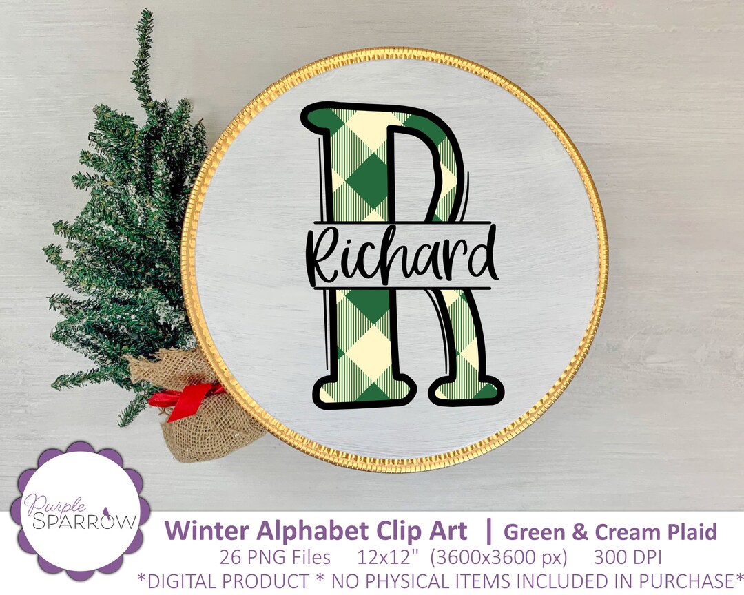 Winter Alphabet Clip Art | Green & Cream Plaid | 26 PNG Files - Etsy